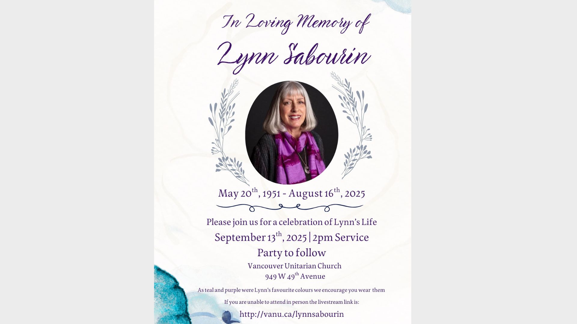 In Loving Memory of Lynn Sabourin: A Celebration of Life - Vancouver ...